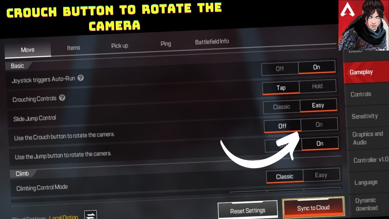How to turn on/off Crouch button to rotate camera in apex legends ...