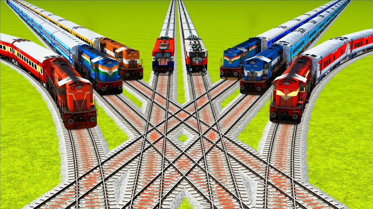 8 Train Dangerous Crossing At Double Cross X Railroad Track | Bumpy ...