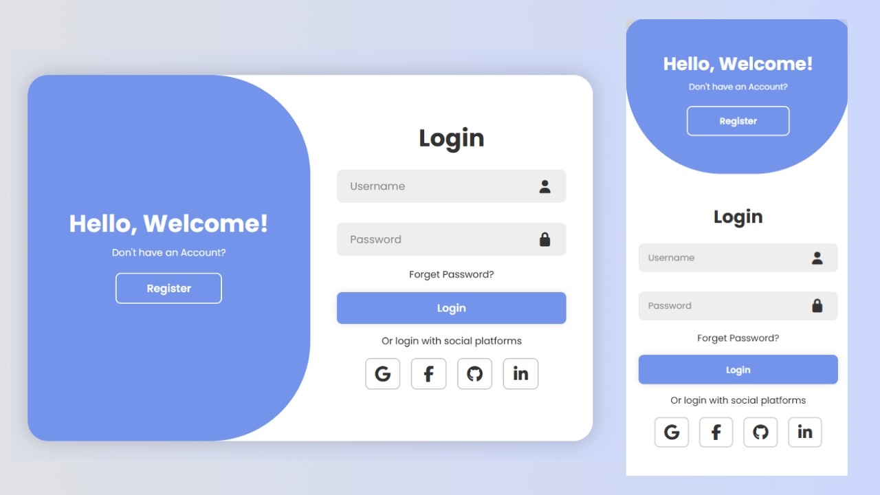 Animated Login + Register Form with Responsive Design | HTML CSS JS ...
