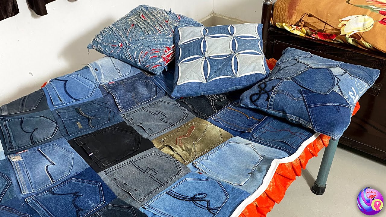 Old jeans pocket reused into carpet making - home useful idea - YouTube