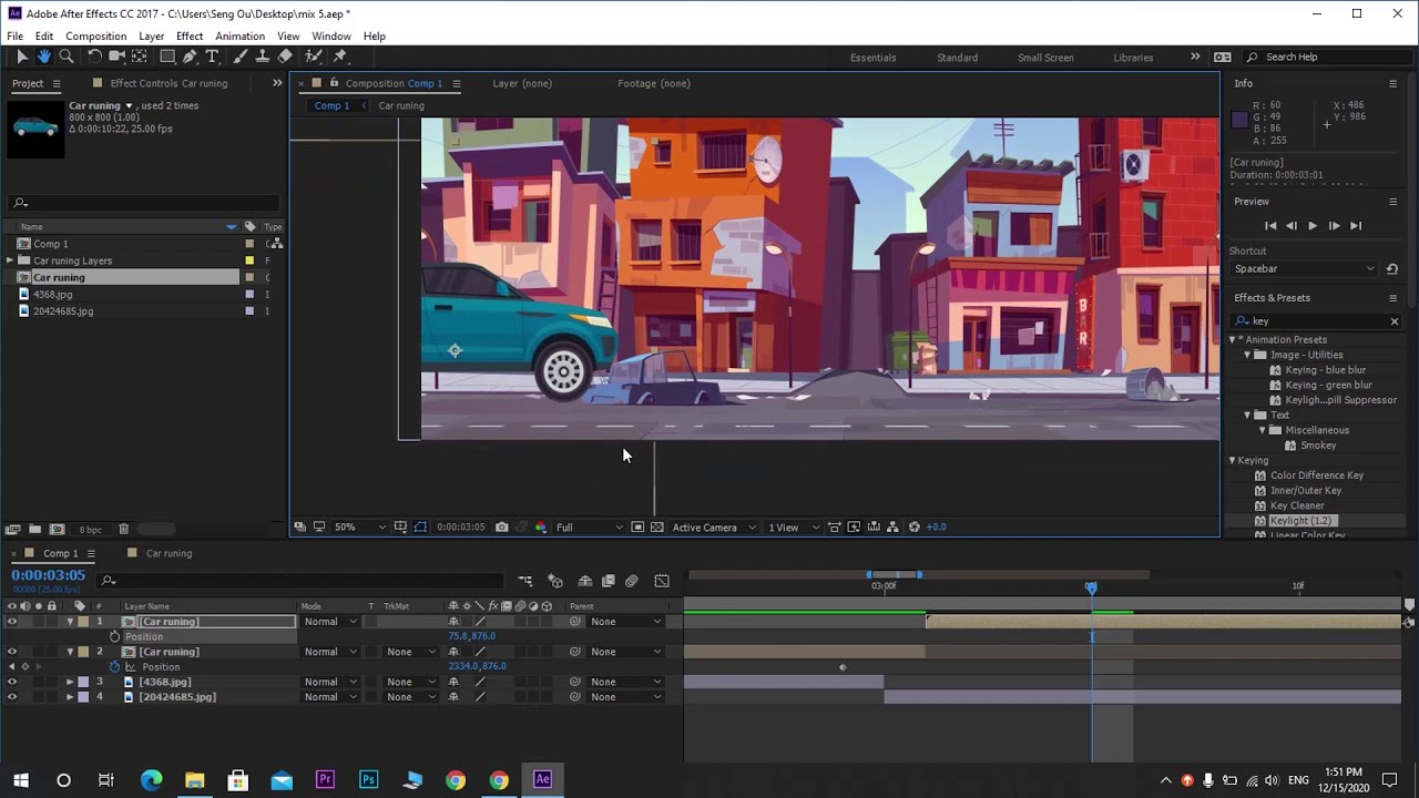 How to create simple car running animated in after effect - YouTube