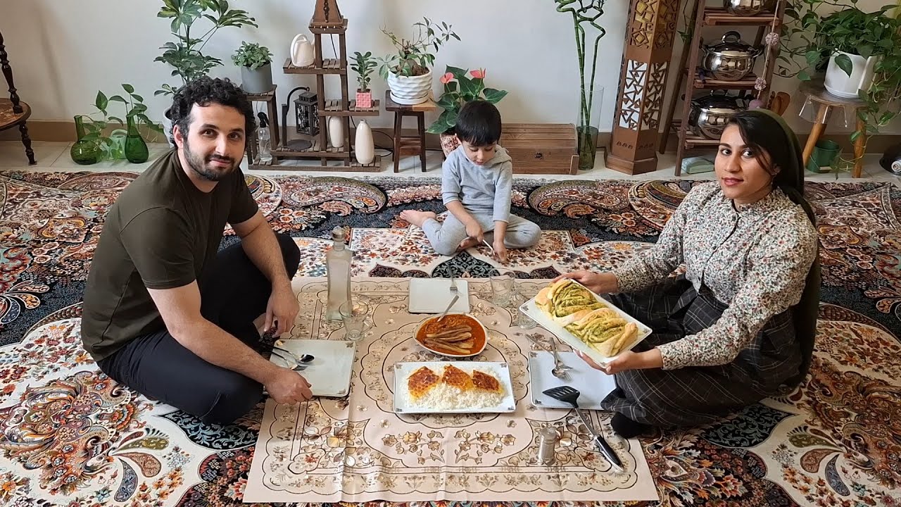 Daily vlog of a simple Iranian family: making eggplant stuffing stew ...