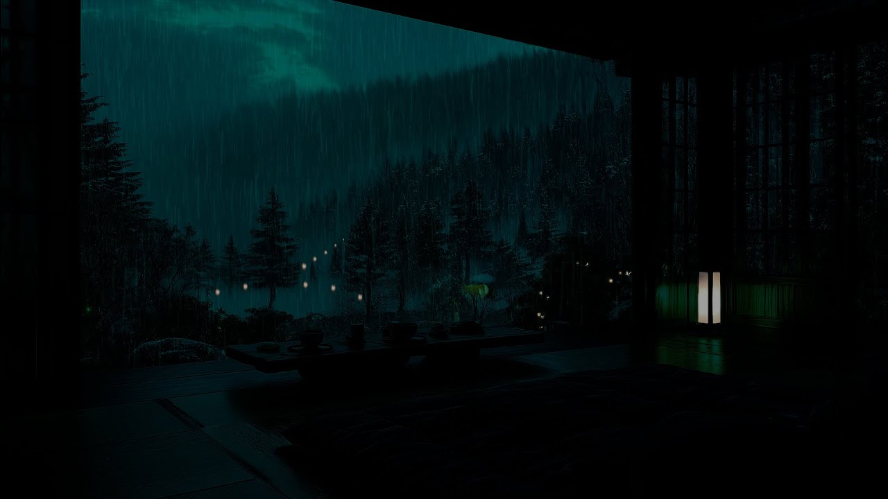 Deep Forest Winter Rain in a Dark Bedroom 🌧 (No Ads) | Peaceful Cabin ...