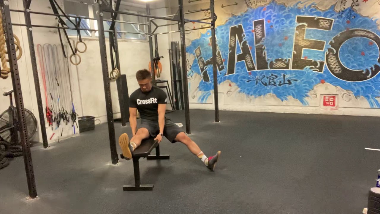 Bench Seated Single Leg Straddle Pike Up - YouTube