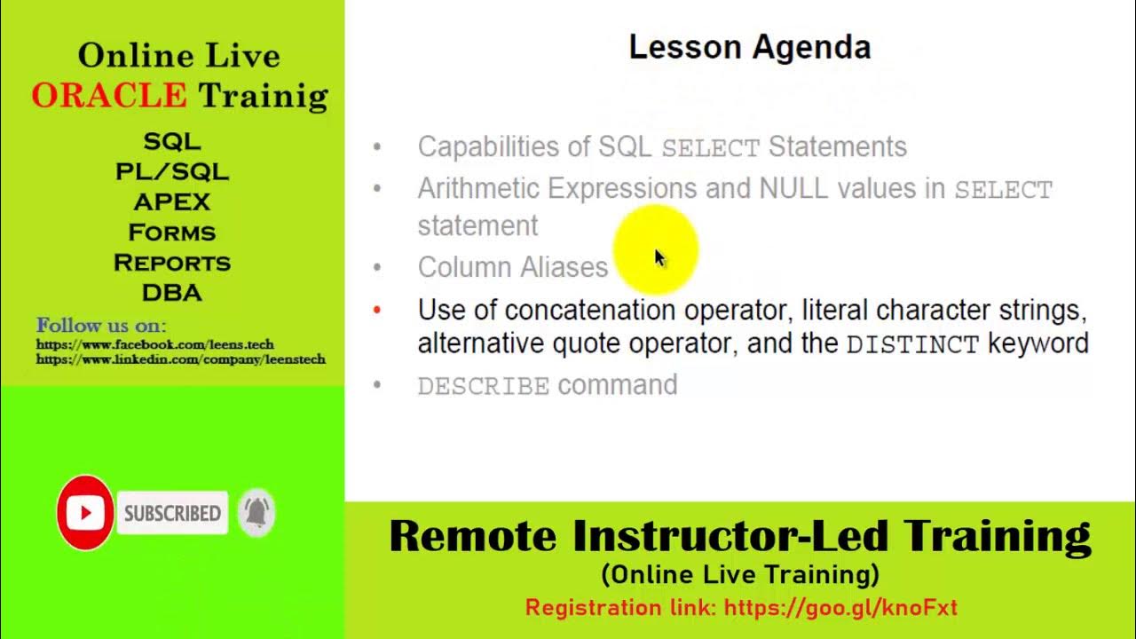 Oracle 12c Sql Workshop Sl 10 Concatenation Operator For Links Columns Character Strings To