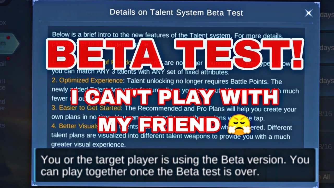 YOU OR THE TARGET PLAYER IS USING BETA VERSION - TALENT BETA VERSION ...