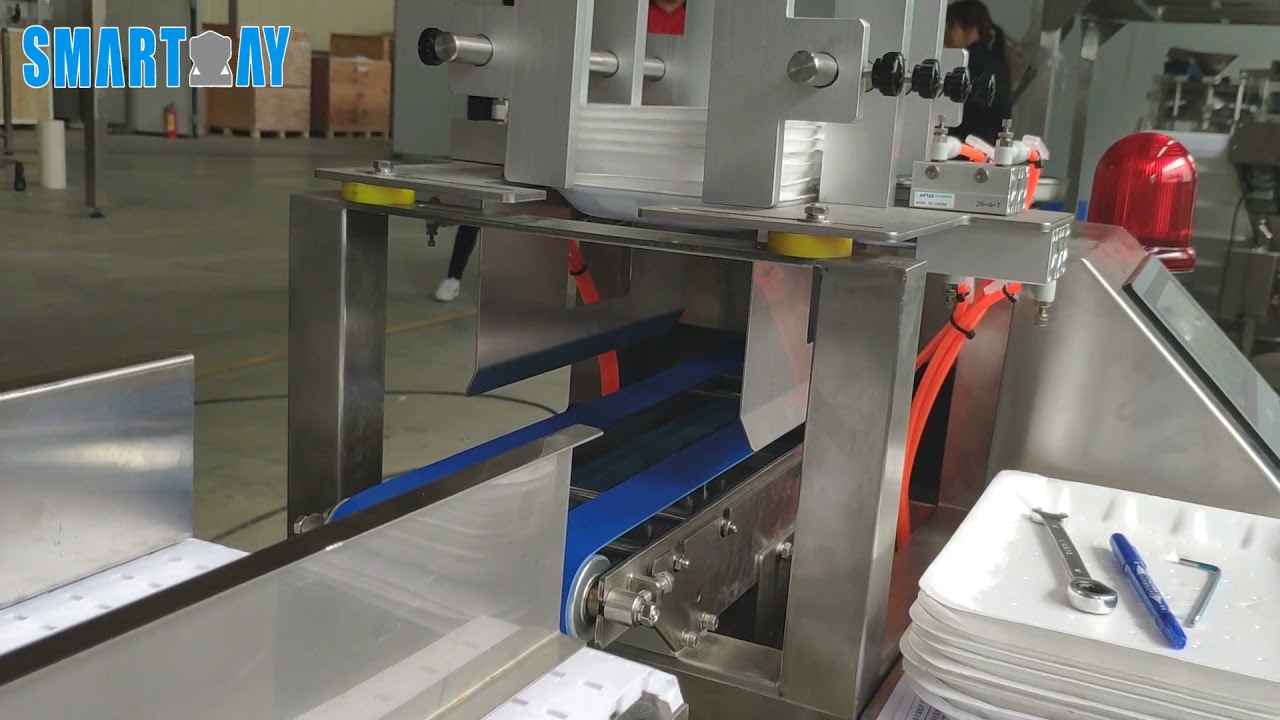 Tray packing Smart Weigh Tray Filling Line for Pork - YouTube