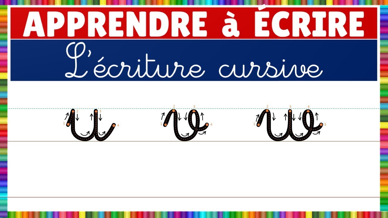 Apprendre à écrire || Ecrire les lettres u, v et w en écriture cursive ...