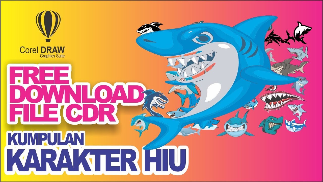 karakter hiu vektor free download format cdr coreldraw - YouTube