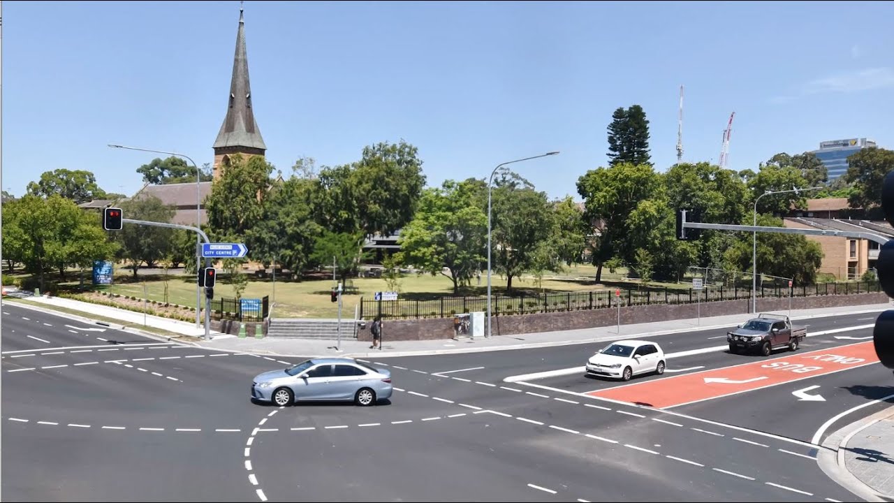 DM Roads upgrade of bus priority intersection at Parramatta - YouTube