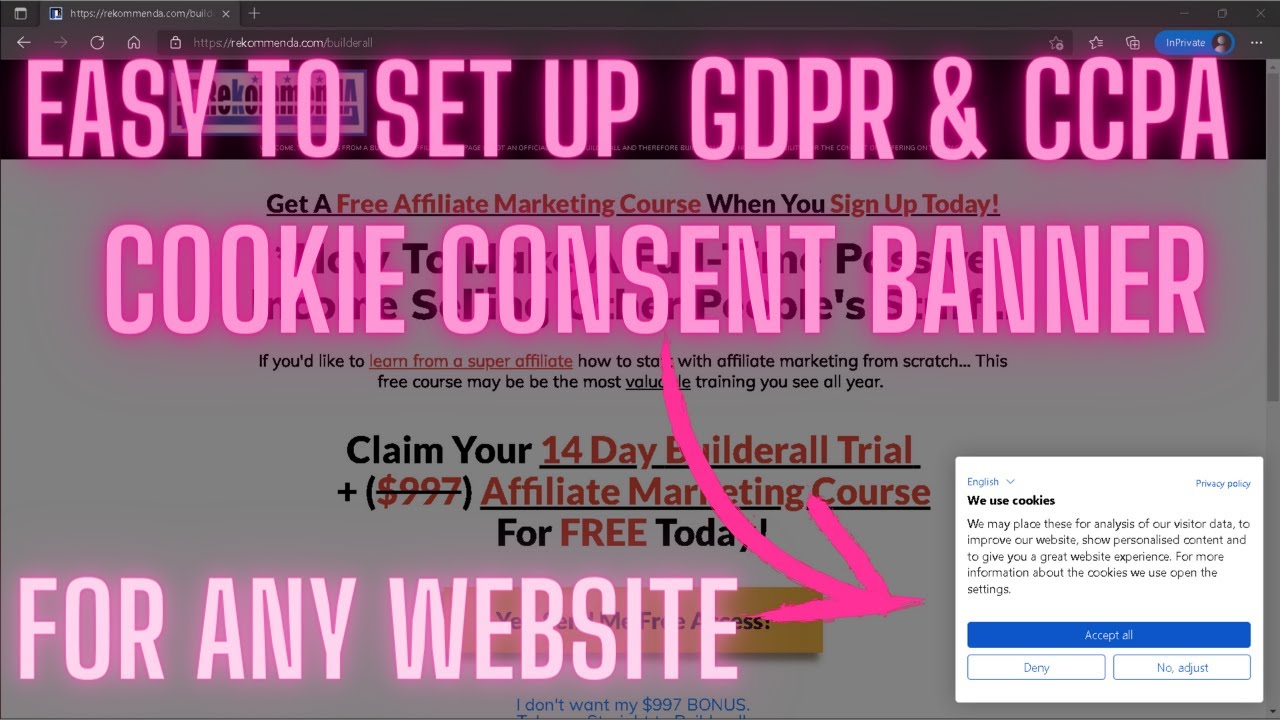 Easy GDPR CCPA Cookie Consent Banner Setup (Builderall, ClickFunnels ...
