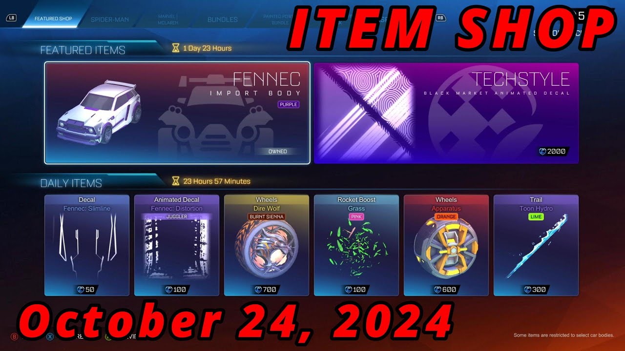 October 24 Rocket League Item Shop: TECHSTYLE ANIMATED DECAL! - YouTube