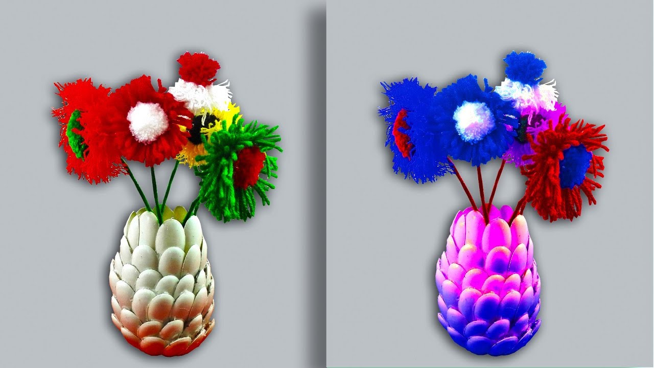 DIY - Flower vase of reuse plastic spoons - Easy crafts made with ...