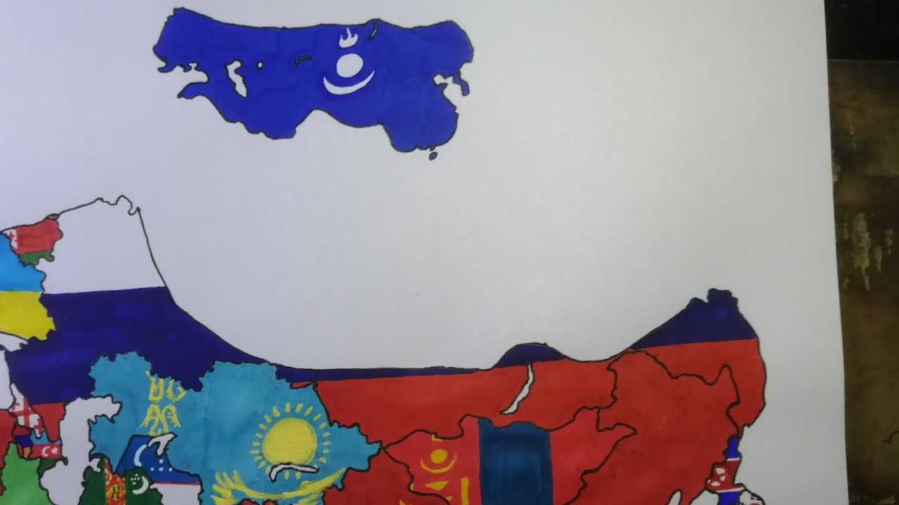 Drawing Mongol Empire flag map | Mongol Empire with modern borders flag ...