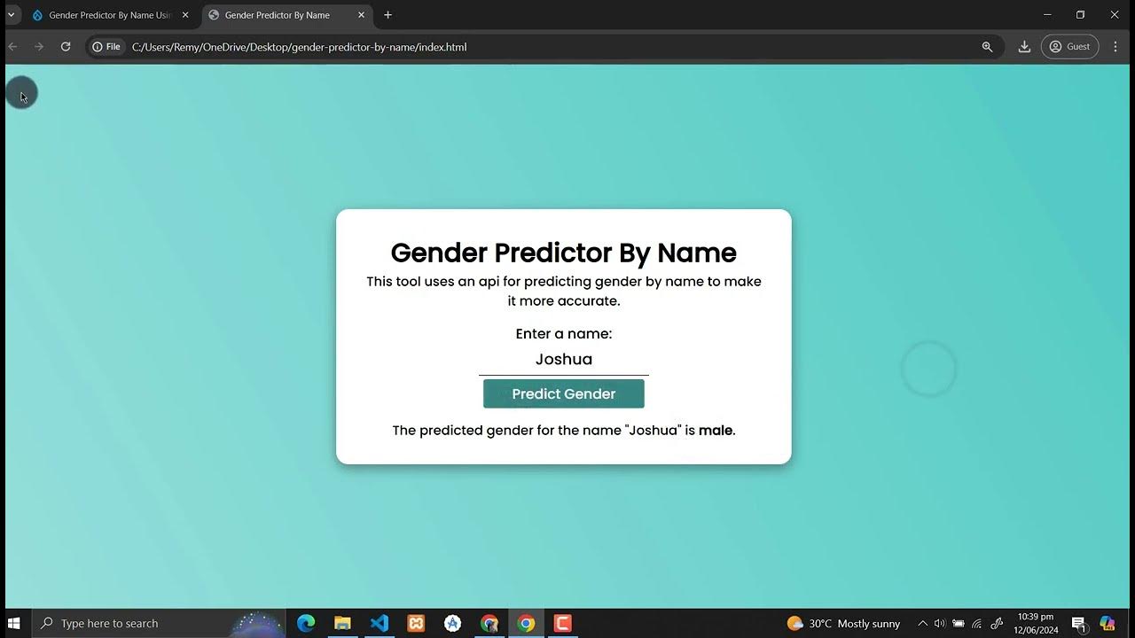 Gender Predictor By Name Using HTML, CSS and JavaScript with Source Code - YouTube