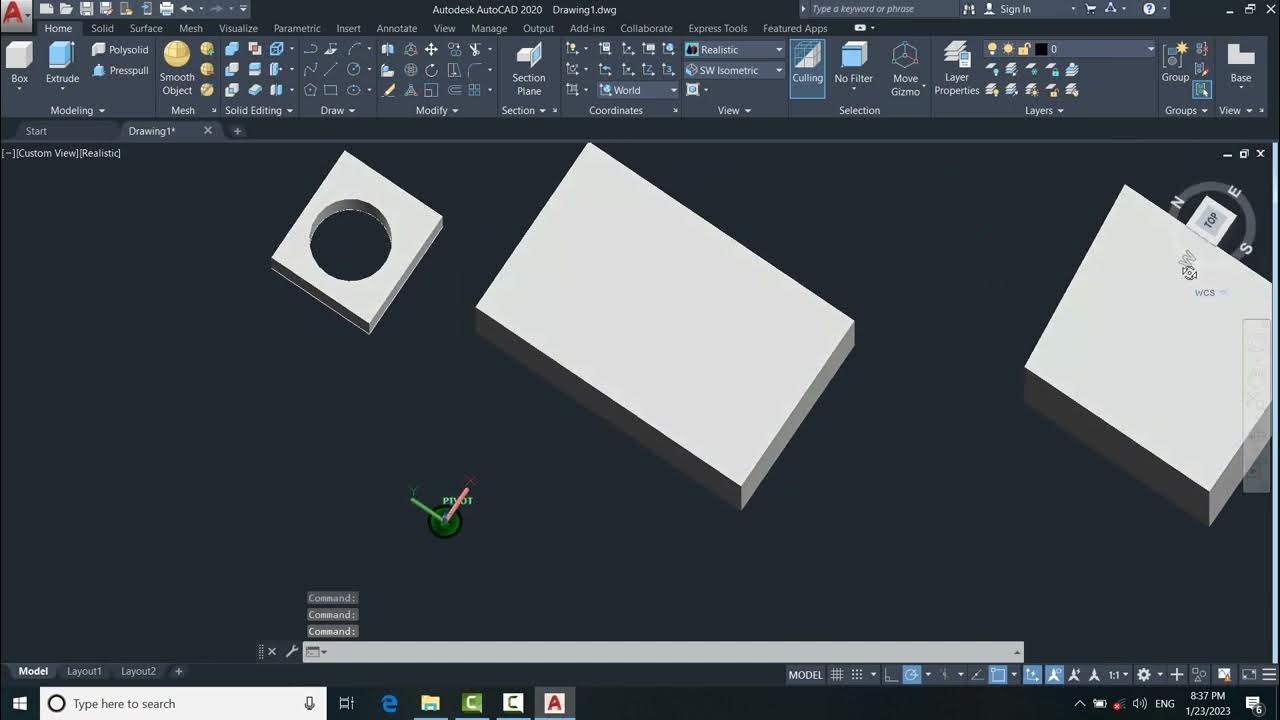 belajar autocad 3D dengan tool extrude, presspull, revolve dan sweep - YouTube