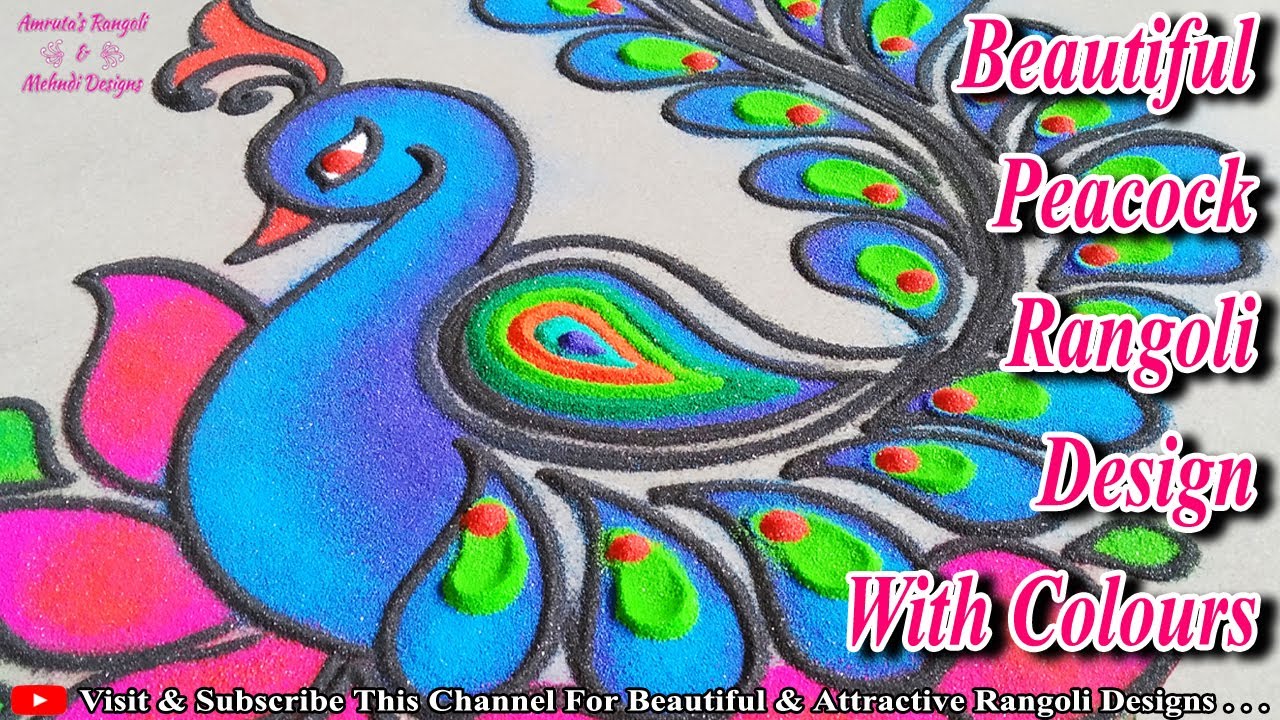 Attractive Peacock Rangoli Design | New Colorful Peacocks Rangoli | Mor ...