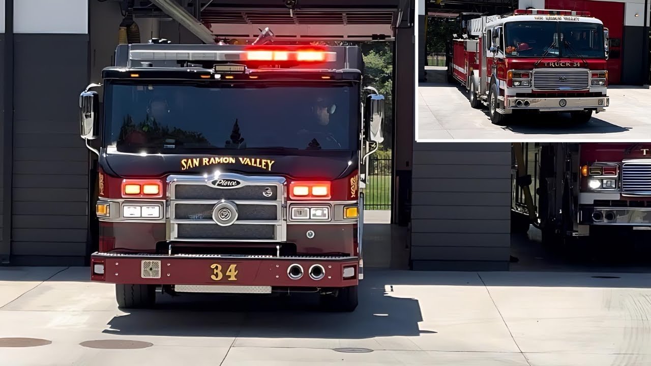San Ramon Valley Fire Dept. Engine 34 & Truck 34 Responding - YouTube