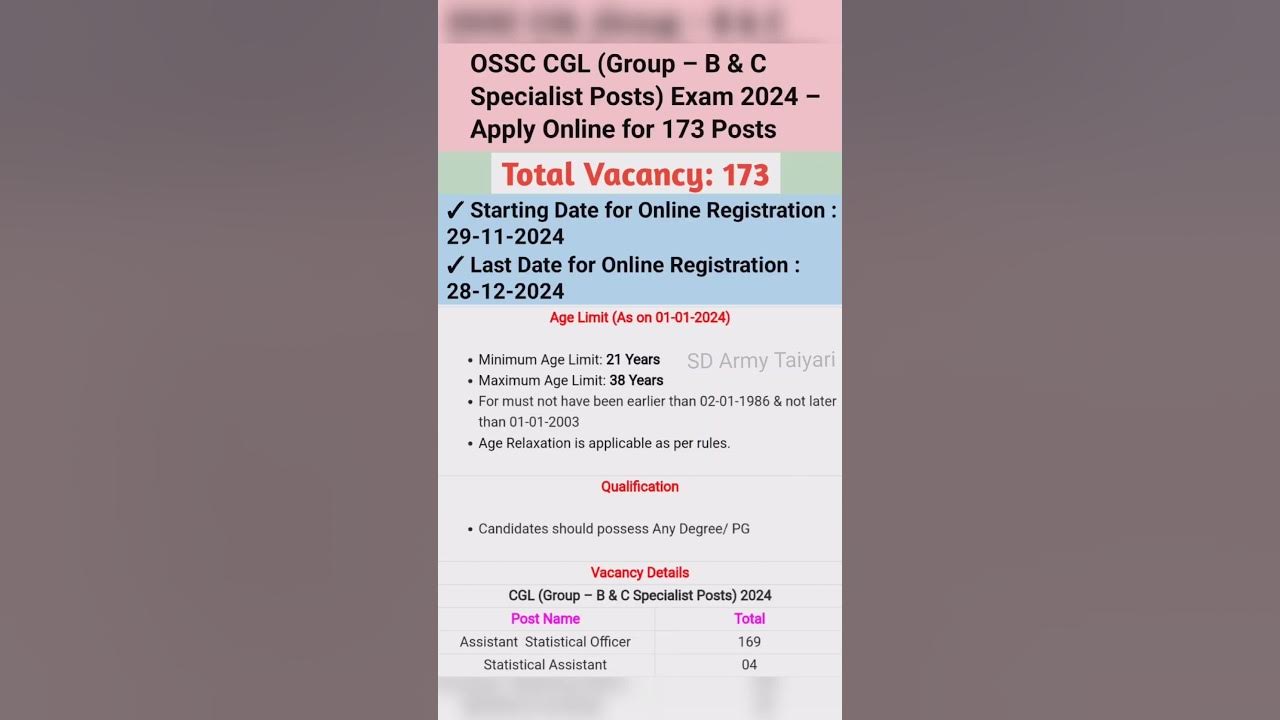 OSSC CGL (Group-B & C Specialist Posts) Online Form 2024,#odisha#ossc#osssc#odia#angul# ...