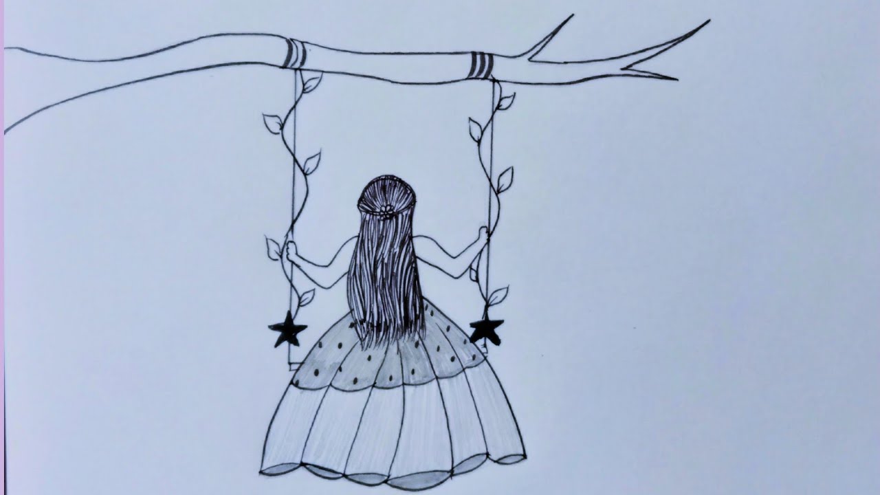 How to draw a girl on swing || Girl on swing drawing easy || Easy ...