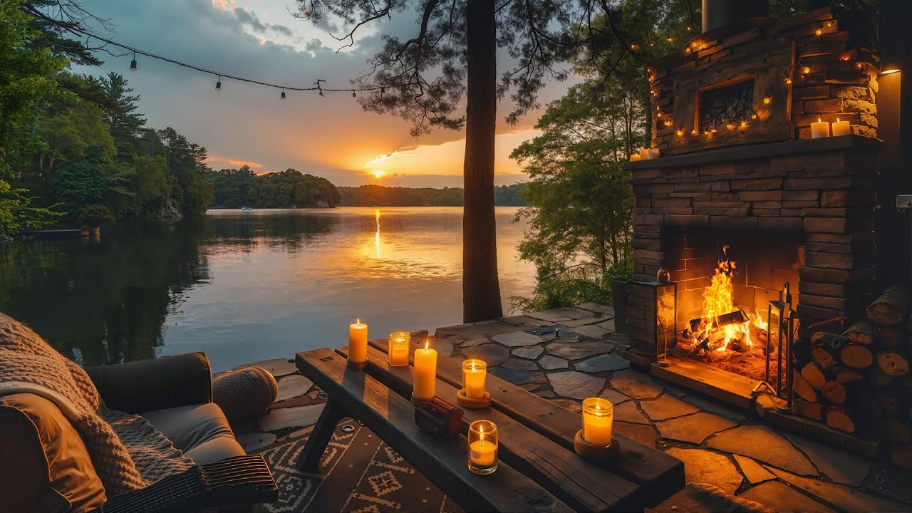 Fireplace in Lakeside Ambience | Soothing Nature Sounds for Relaxation ...
