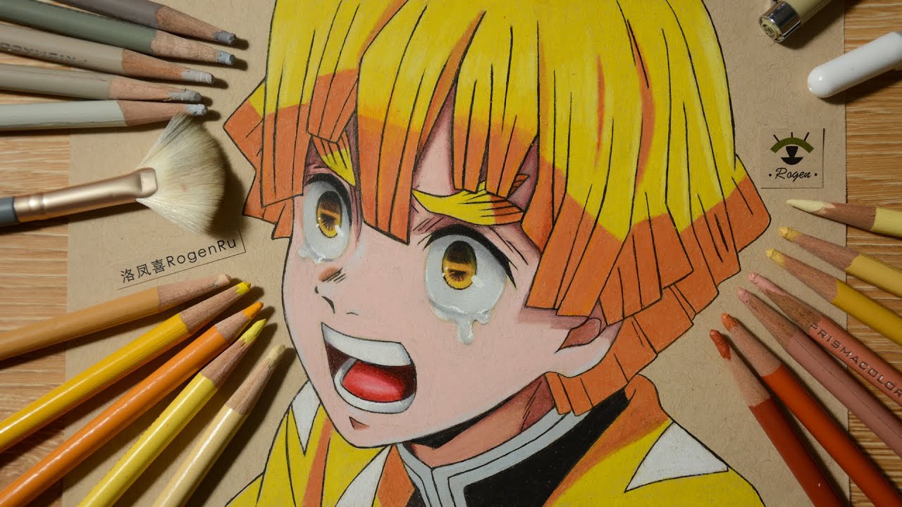 Drawing anime manga, Agatsuma Zenitsu, color Demon Slayer with ...