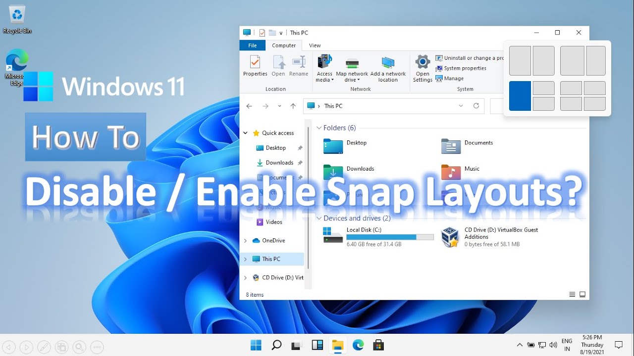 How to Turn off Snap Layout in Windows11 - YouTube