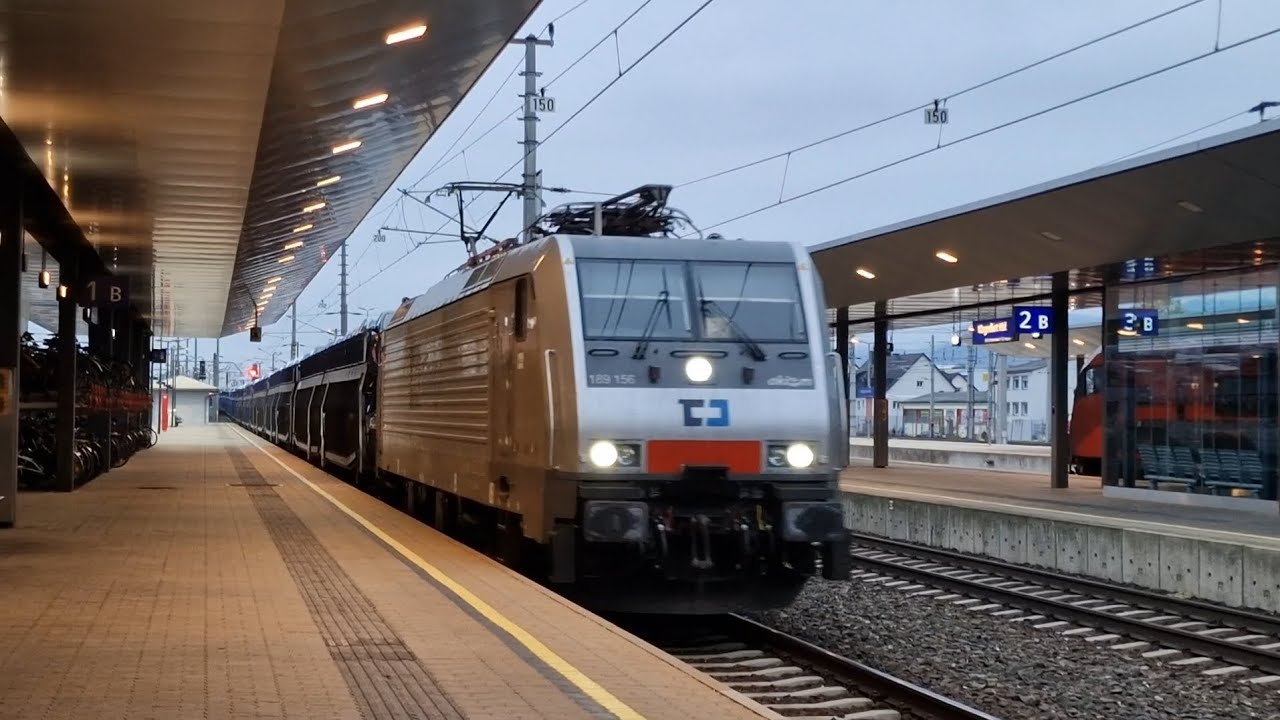 Durchfahrt der 189 156 Lok mit einem Autozug in Klagenfurt Hbf (05.11. ...