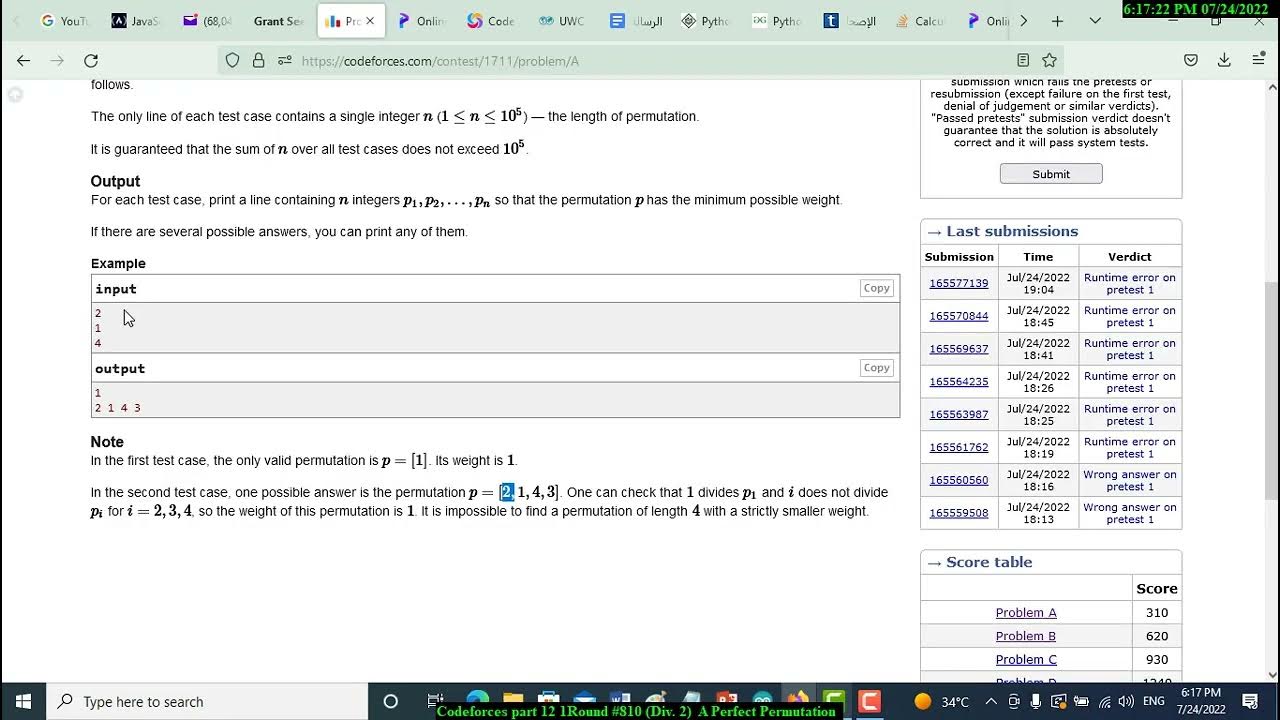 Codeforces Part 12 1round 810 Div 2 A Perfect Permutation Youtube