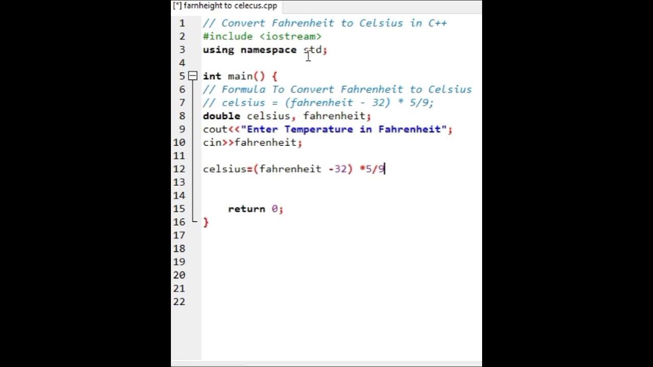 Fahrenheit To Celsius In C Fahrenheit To Degree Celsius Youtube Cppprogramming Cpp