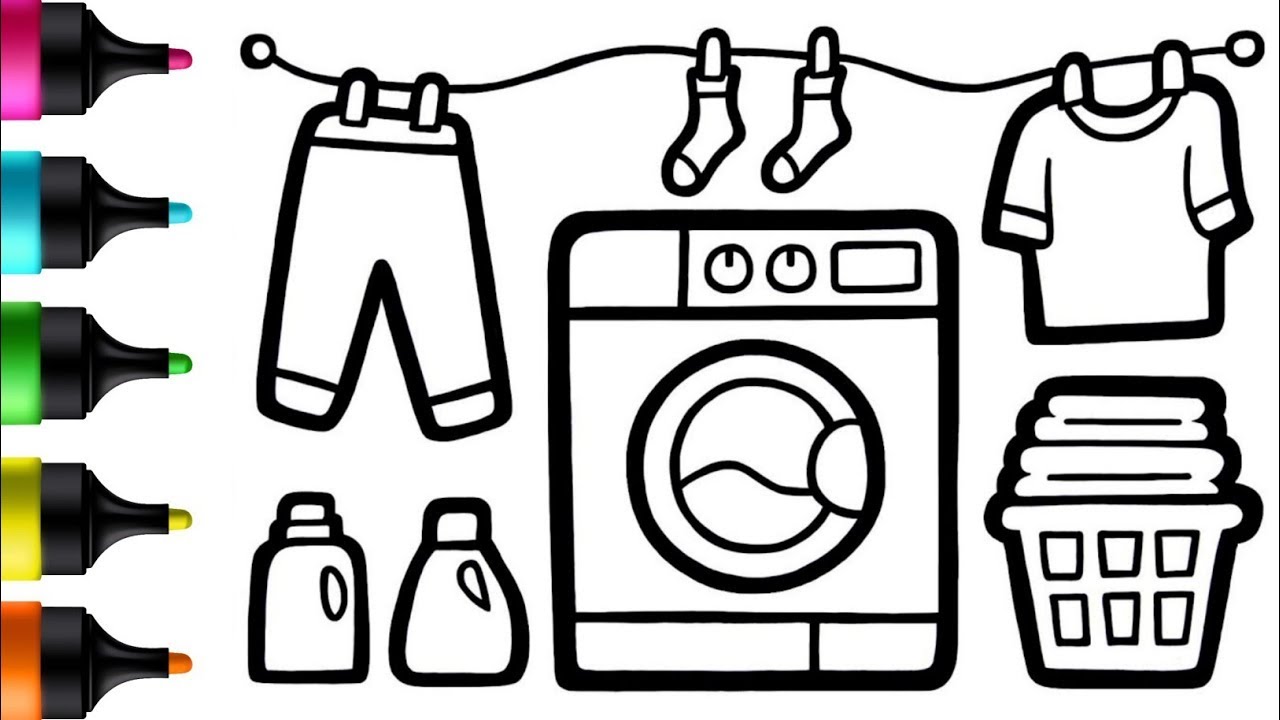 Washing and Drying Clothes: Drawing, Painting and Coloring for Kids ...