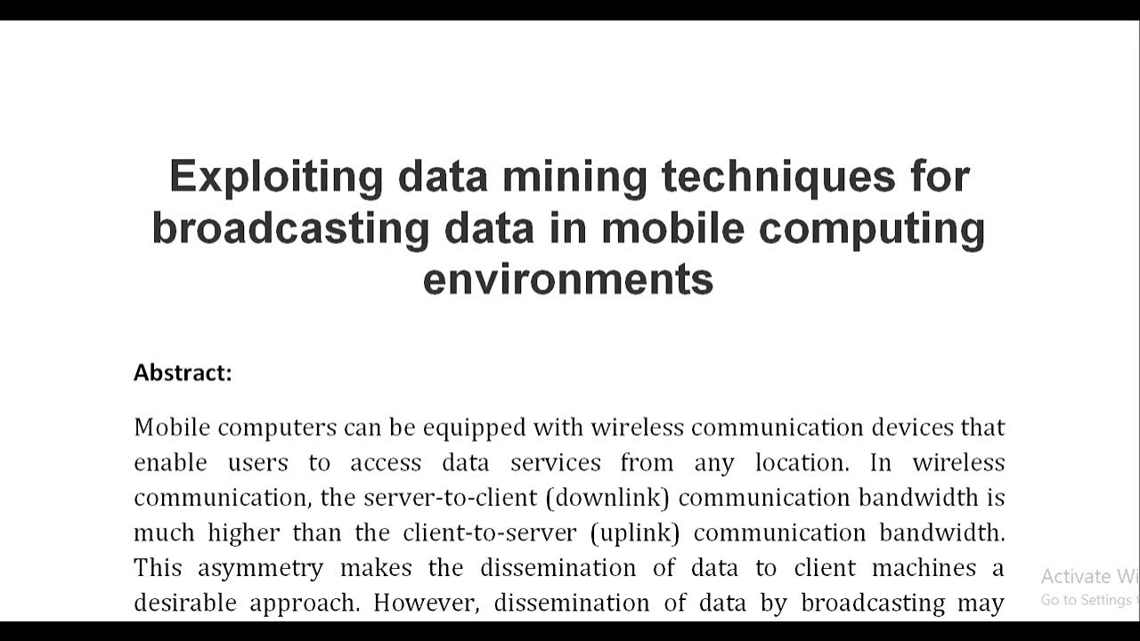 Exploiting data mining techniques for broadcasting data in mobile computing environments - YouTube