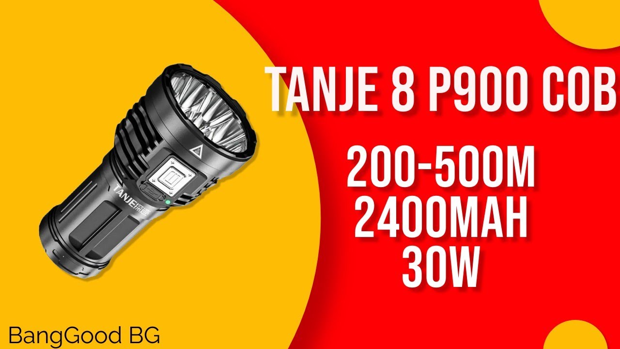 TANJE 8 P900 COB Rechargeable ABS Housing Flashlight with 18650 Battery ...