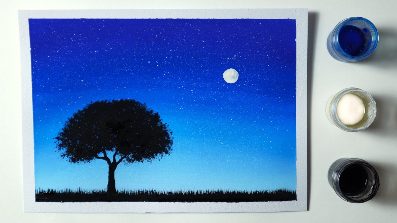 Easy Poster Color Night Sky for Beginners | Step by Step Tutorial - YouTube