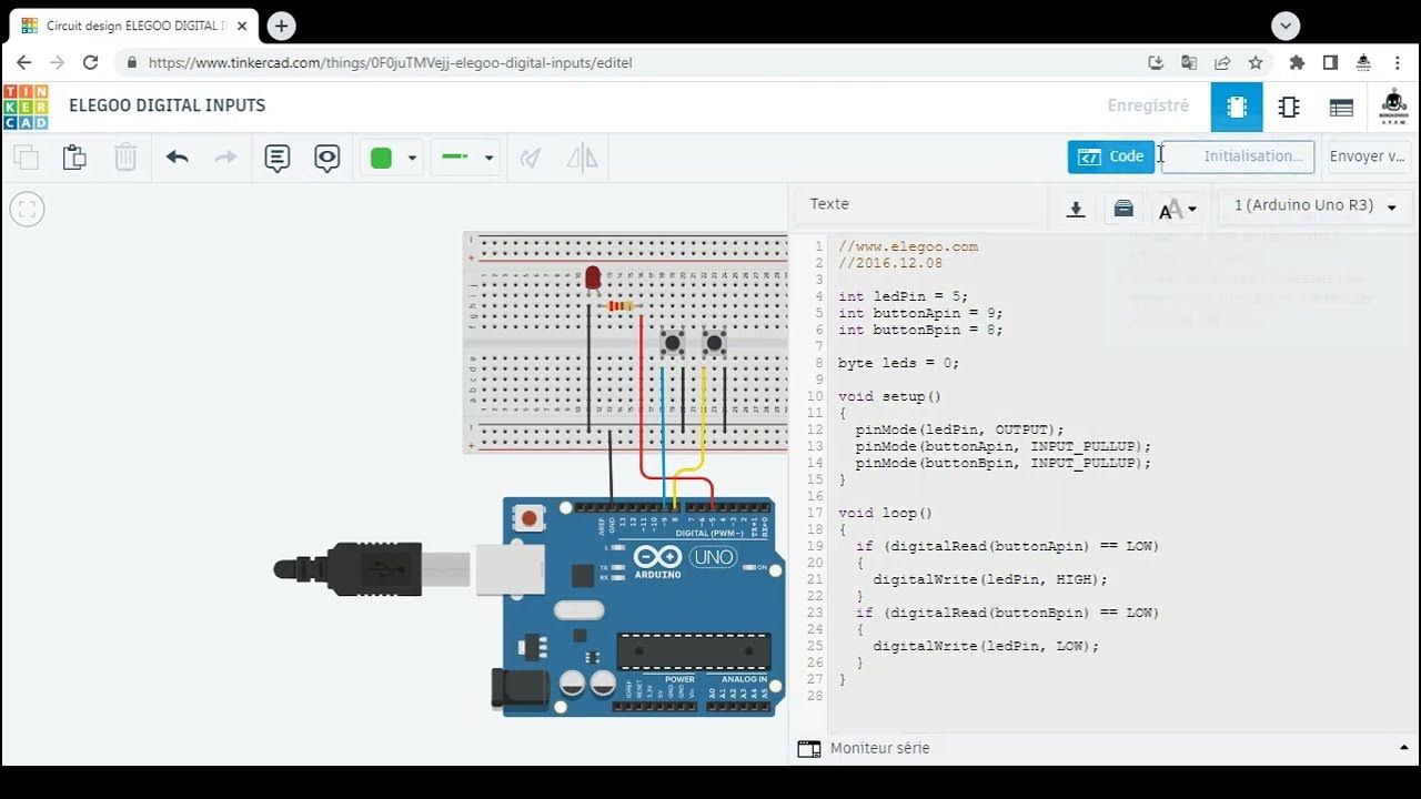 ELEGOO DIGITAL INPUTS TinkerCad + Arduino - YouTube