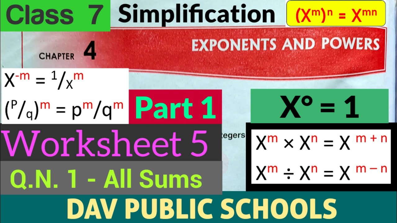 DAV Class 7 Maths Chapter 4 Worksheet 5 Q N 1 All Sums YouTube DAV Class 7 Maths Chapter 4 Worksheet 5 Q N 1 All Sums YouTube