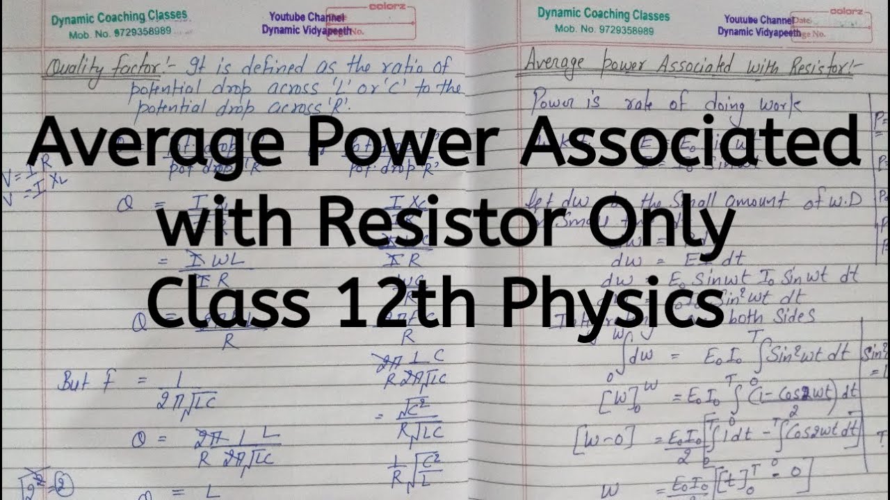 Average Power associated with Resistor Only, Chapter 7, Alternating ...