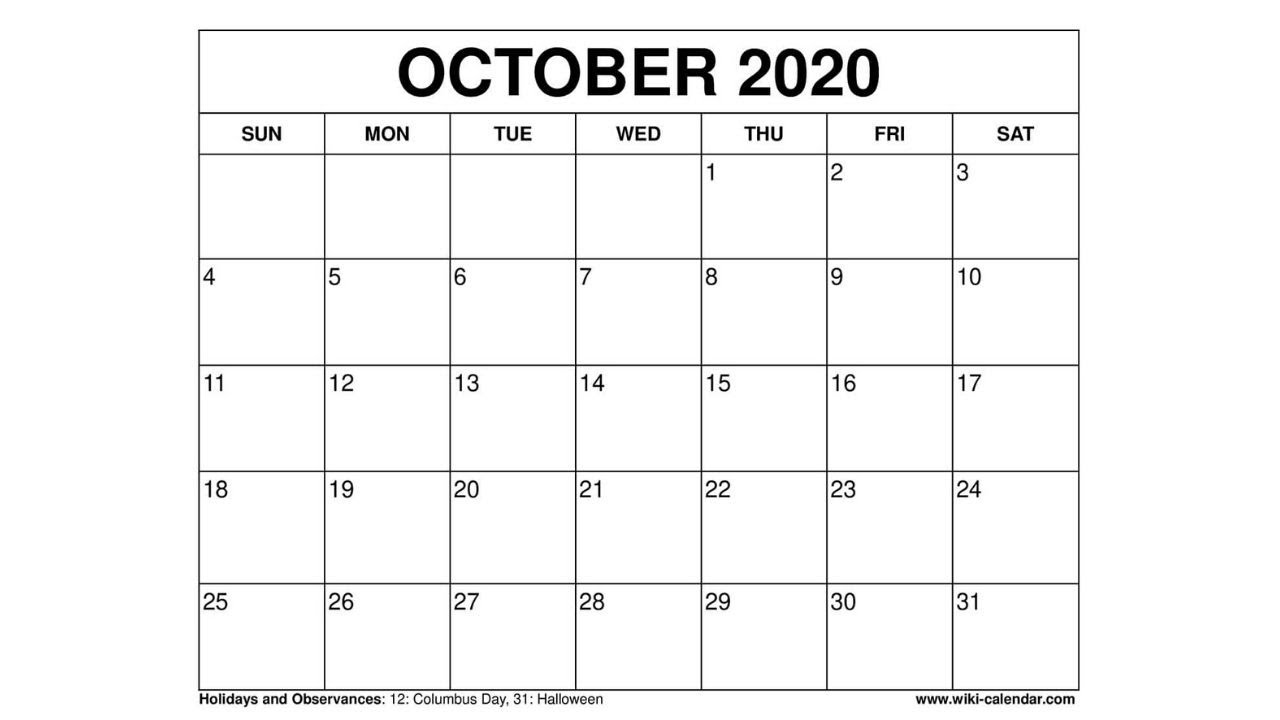 Free Printable October 2020 Calendar - Wiki-Calendar.Com - YouTube