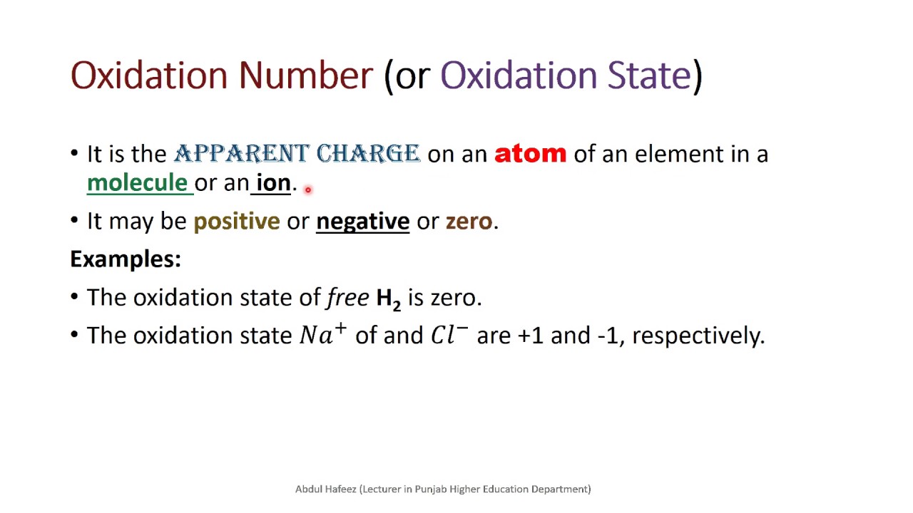 Chapter 10 Oxidation Number & Rules for Assigning Oxidation Number ...