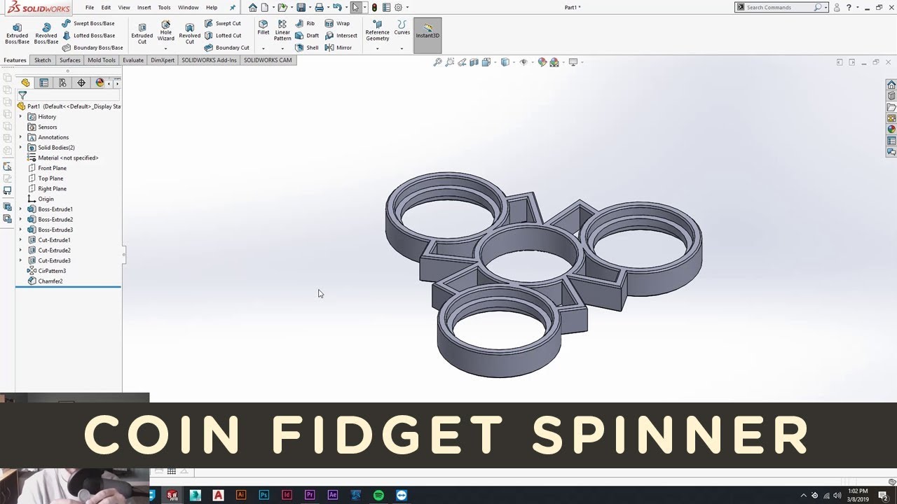 Coin Fidget Spinner Solidworks Tutorial Youtube