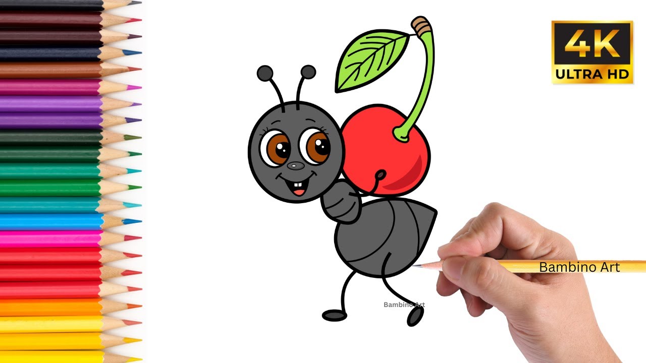 How to Draw a Cute Ant with Cherry (Step by Step Drawing tutorial ...