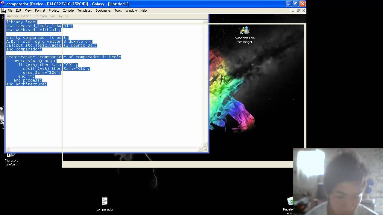 Galaxy VHDL GAL 22v10 Comparador 2 bits - YouTube