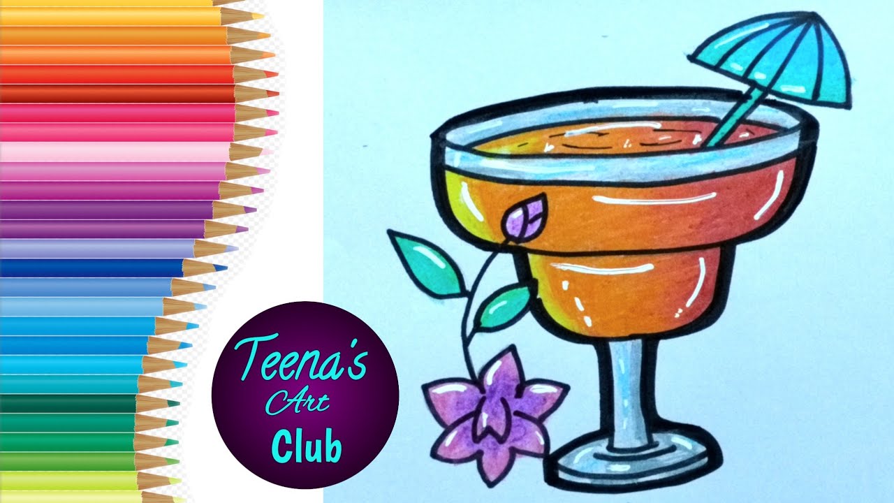 How to draw Cocktail 🍹 cute easy drawing step by step drawing for kids ...