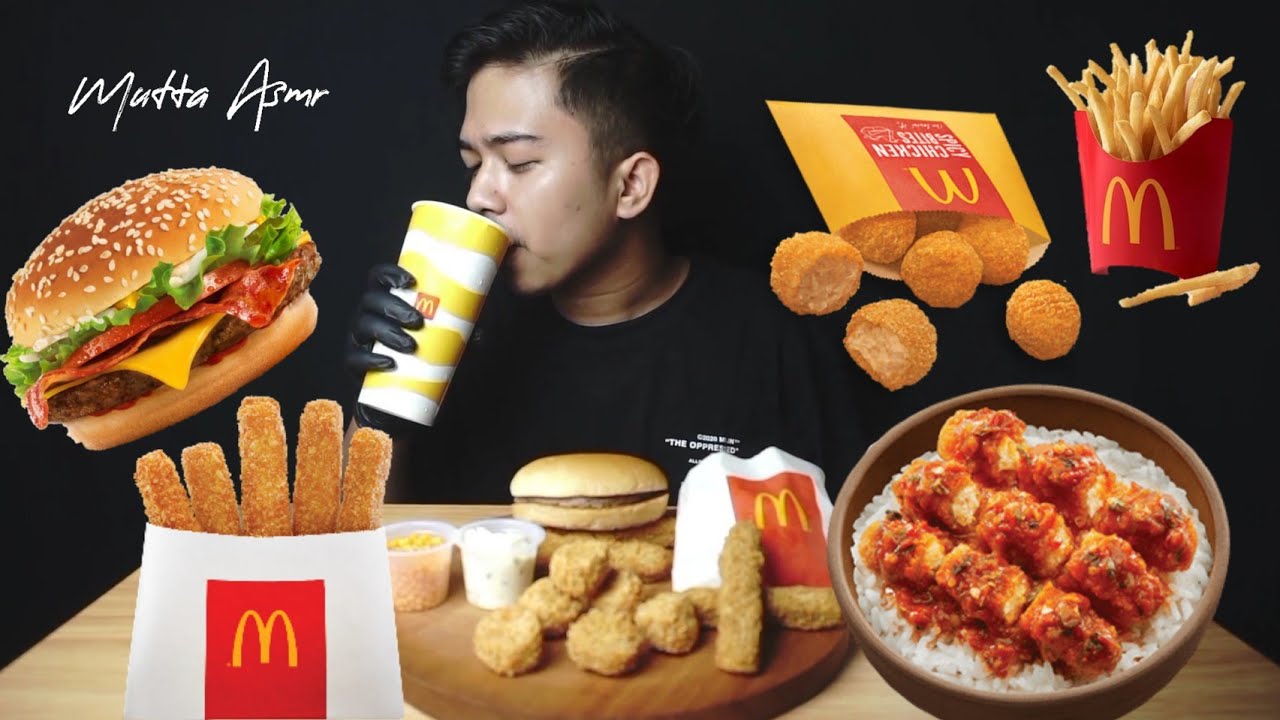 ASMR MCD burger fish bites chicken finger rice bowl fried fries | no ...