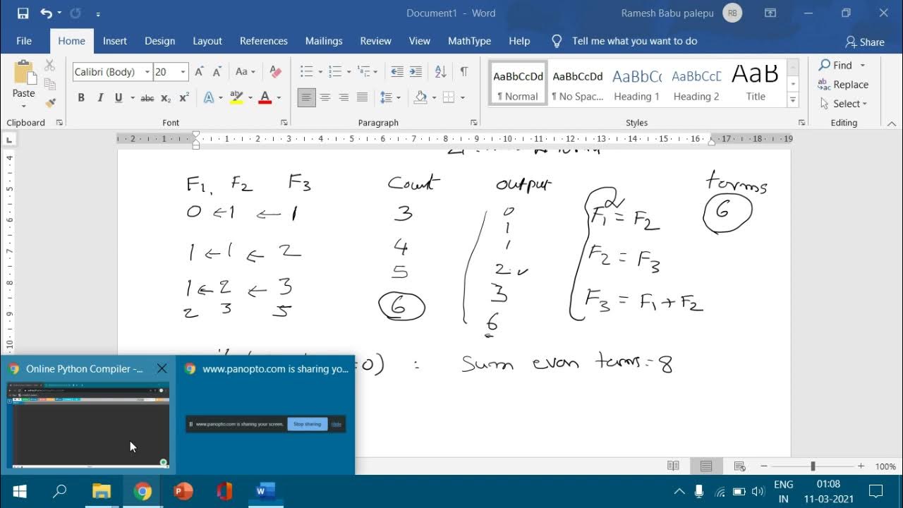 PYTHON PROGRAM CALCULATES SUM OF EVEN TERMS IN FIBONACCI SERIES - YouTube