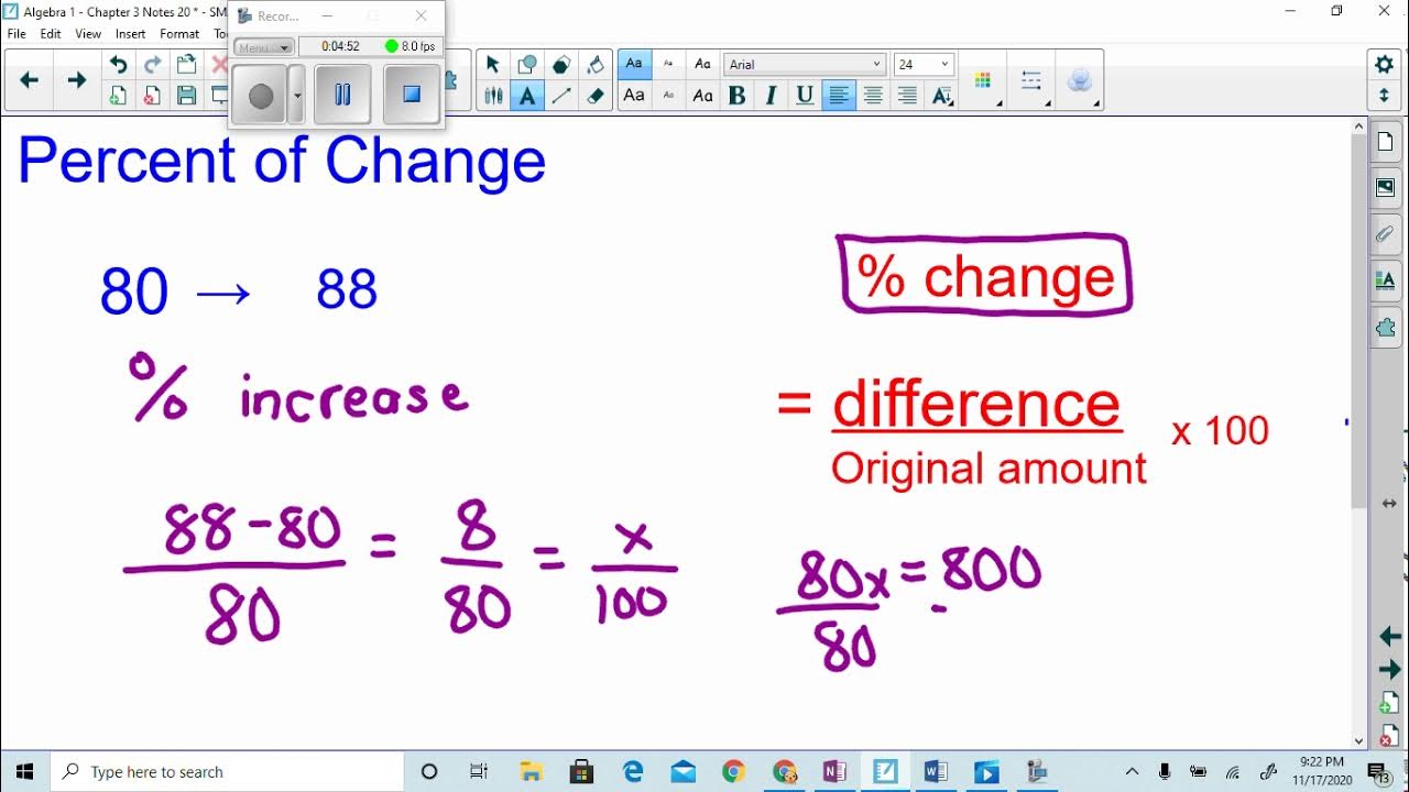 ALGEBRA 1 PERCENT CHANGE - YouTube