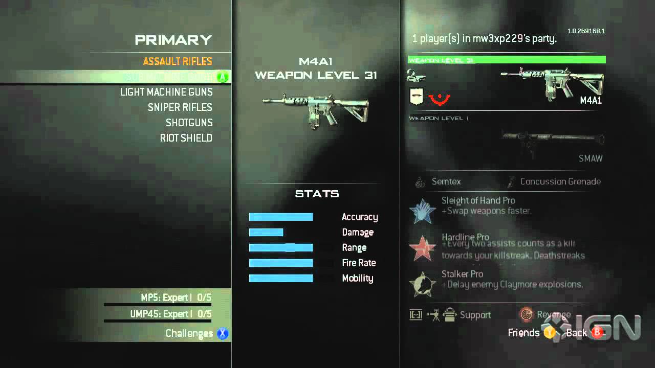 Weapons menu