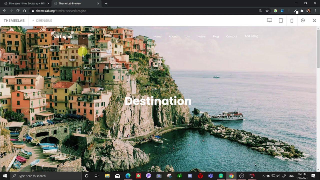 Direngine : Free Bootstrap 4 HTML5 Tourism Website Template - YouTube