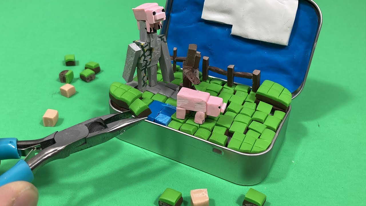 Making Tiny Minecraft Miniature World Polymer Clay DIY - YouTube