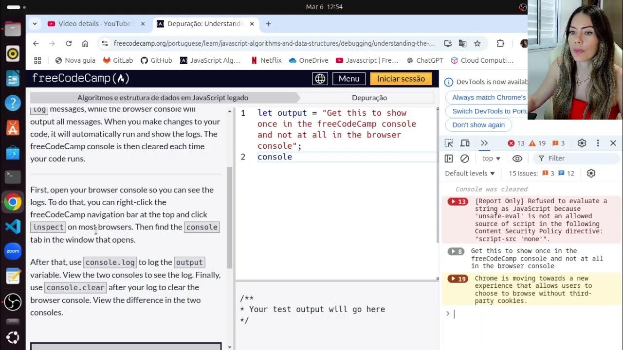 Understanding the Differences between the freeCodeCamp and Browser Console - português - YouTube